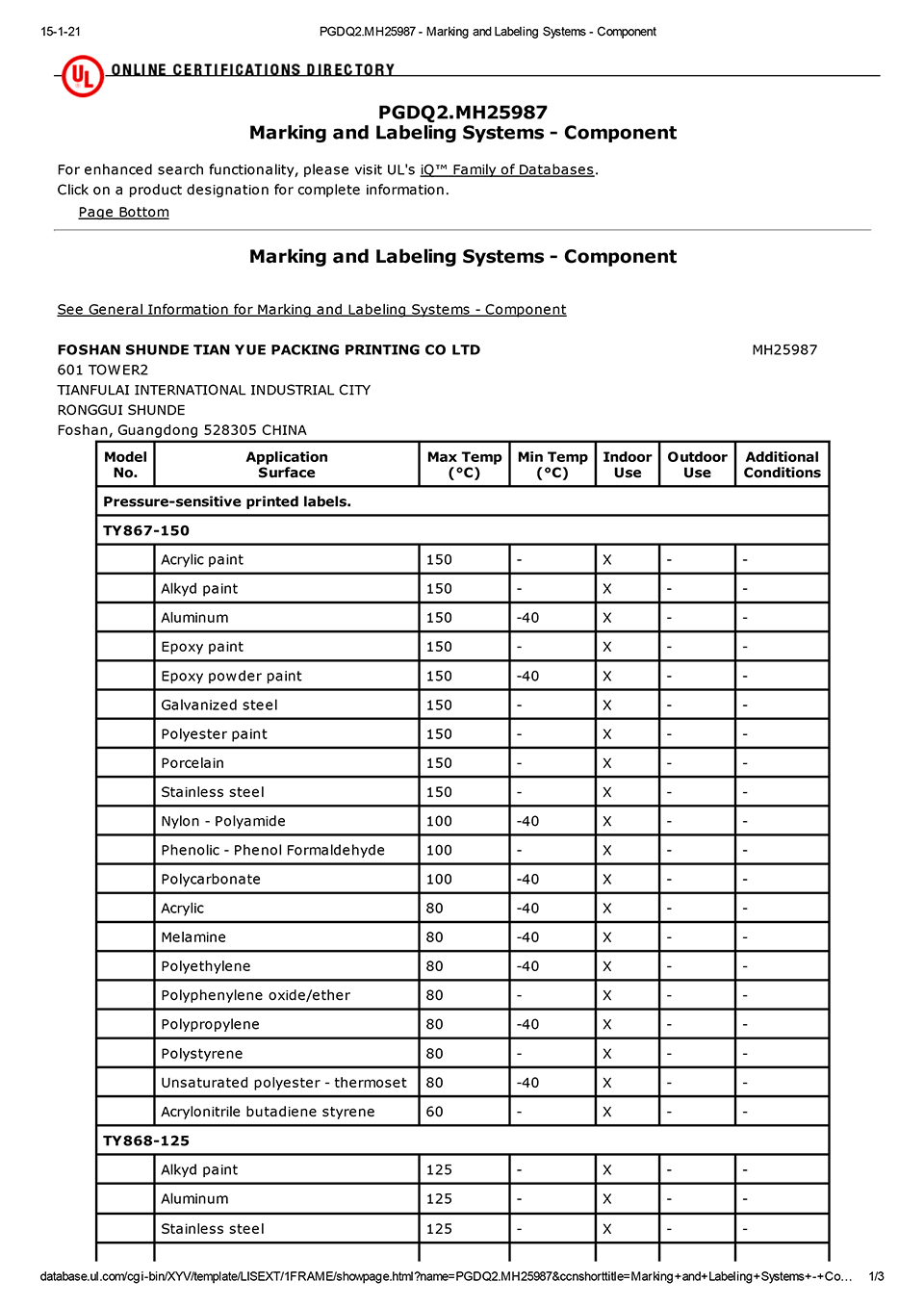 UL认证PGDQ2证书 - 广东天粤印刷科技有限公司