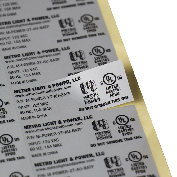 UL 962A 标准标签 美国灯具铭牌 高温150℃标贴 配电单元亚银标签 - UL标签 PGDQ2 - 广东天粤印刷科技有限公司